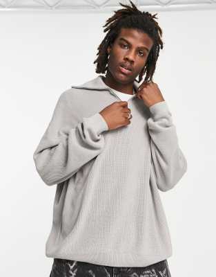 ASOS DESIGN oversized lightweight half zip sweater in light gray | ASOS