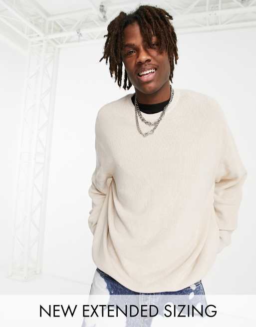Asos Design Oversized Lightweight Ribbed Sweater In Oatmeal Asos