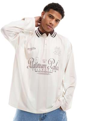 ASOS DESIGN oversized long sleeve polo in striped sports fabric | ASOS