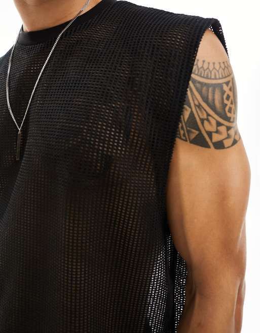 ASOS DESIGN oversized mesh tank top in black | ASOS