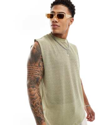 ASOS DESIGN oversized mesh vest in khaki | ASOS