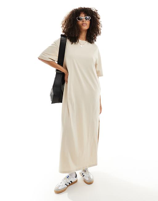 ASOS DESIGN oversized midaxi T-shirt dress in beige | ASOS ASOS DESIGN oversized midaxi T-shirt dress in beige | ASOS