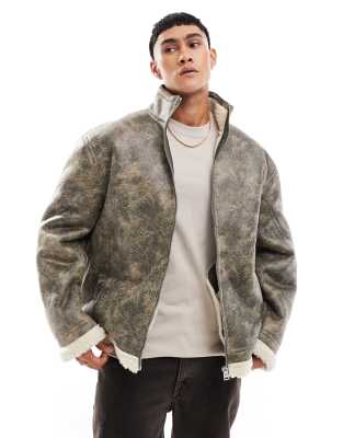 ASOS DESIGN - Oversized pilotenjack van imitatieleer in zwart met ...