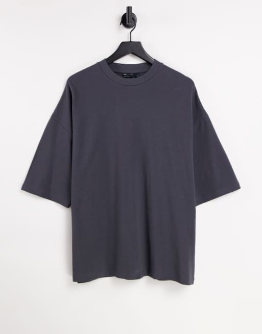 Asos Design Oversized Pique T Shirt In Washed Black Asos