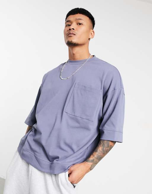 Asos Design Oversized Pique T Shirt With Deep Hem And Cuff In Washed