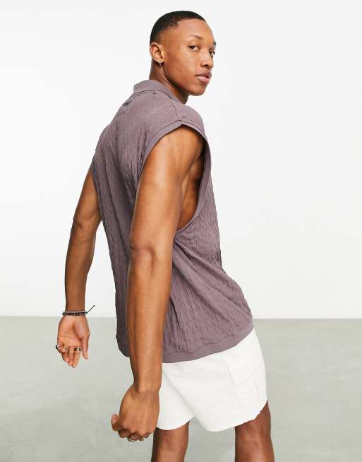ASOS DESIGN oversized polo singlet in brown texture | ASOS