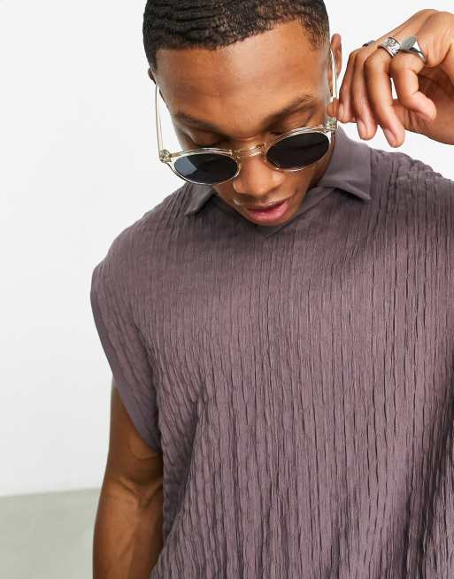 ASOS DESIGN oversized polo singlet in brown texture | ASOS