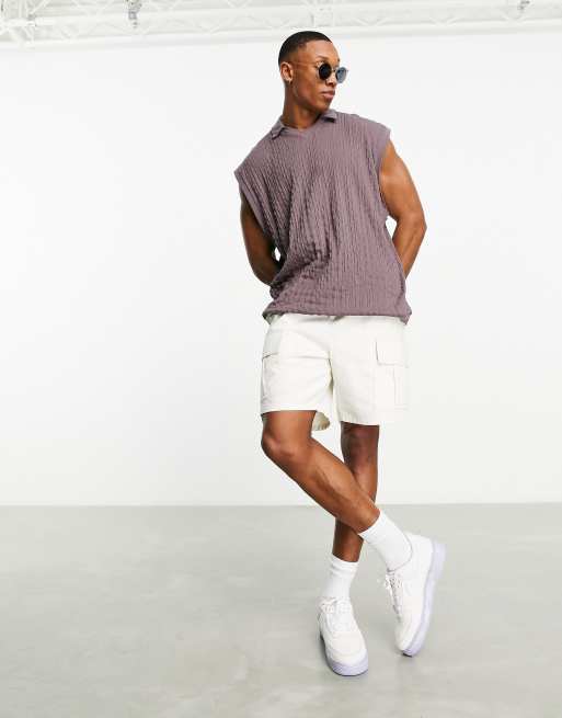 ASOS DESIGN oversized polo singlet in brown texture | ASOS