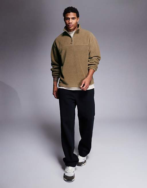 ASOS DESIGN oversized quarter zip fleece sweatshirt in beige ASOS DESIGN oversized quarter zip fleece sweatshirt in beige