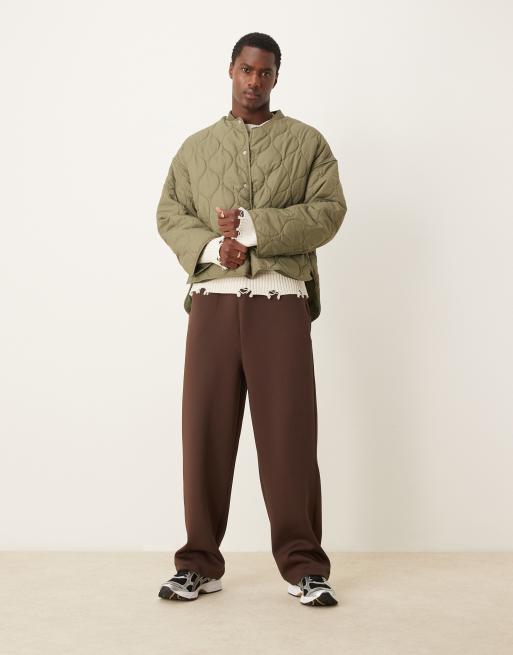 ASOS DESIGN oversized quilted liner puffer jacket in khaki | ASOS