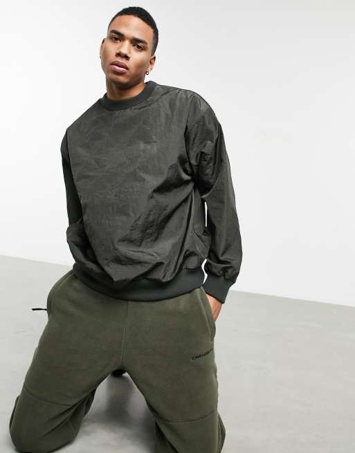 Asos Design Oversized Quilted Sweatshirt In Khaki Asos