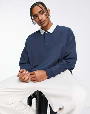 ASOS DESIGN oversized rugby polo sweatshirt in navy | ASOS