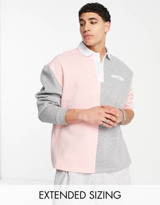 ASOS DESIGN oversized rugby sweatshirt in gray heather and pink with ...