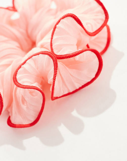 ASOS DESIGN oversized scrunchie with contrast stitching in pink | ASOS