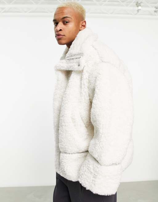 ASOS DESIGN oversized shearling jacket in off white | ASOS