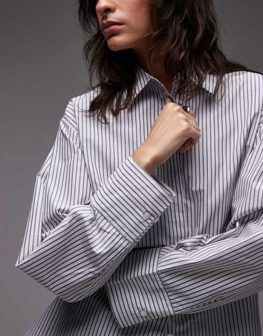 ASOS DESIGN oversized shirt with pleat in mensy stripe | ASOS