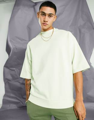ASOS DESIGN oversized short sleeve ribbed sweatshirt in pastel green | ASOS