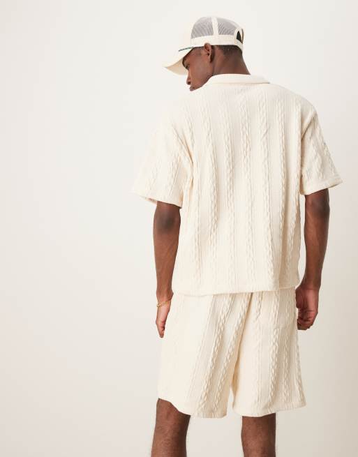ASOS DESIGN oversized shorts in cream cable texture | ASOS