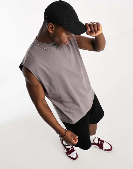 ASOS DESIGN oversized singlet in charcoal with cherub back print | ASOS