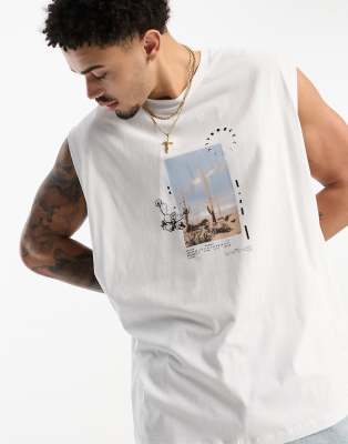 ASOS DESIGN oversized singlet in white with cactus front print | ASOS