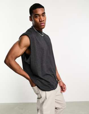 ASOS DESIGN oversized singlet with dropped armholes in charcoal marl | ASOS