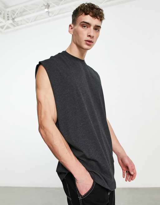 ASOS DESIGN oversized singlet with dropped armholes in charcoal marl | ASOS