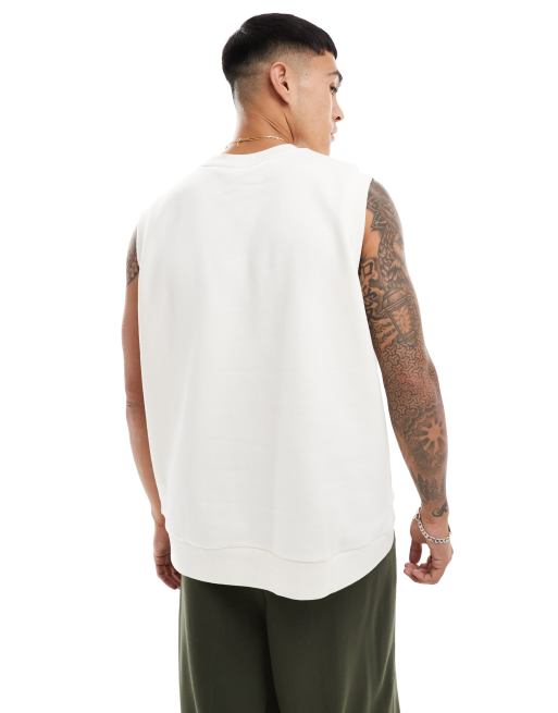 ASOS DESIGN oversized singlet with embroidery in beige | ASOS