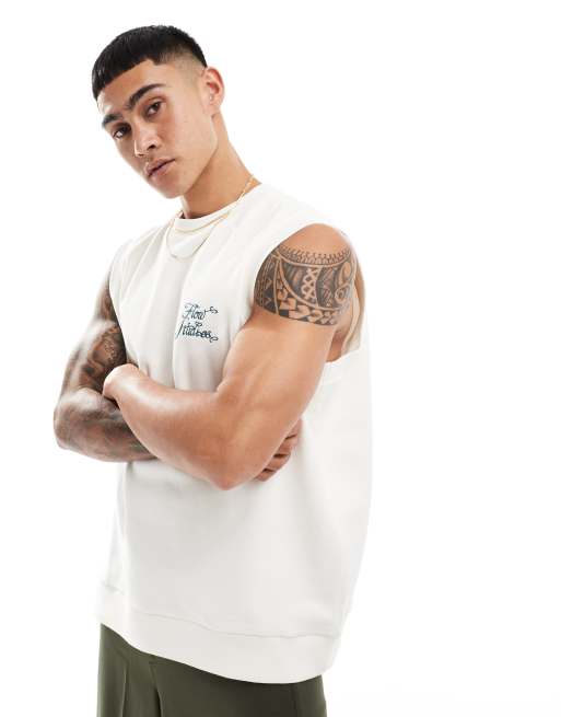 ASOS DESIGN oversized singlet with embroidery in beige | ASOS