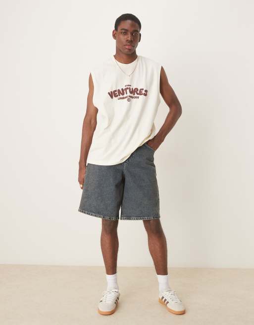 ASOS DESIGN oversized singlet with front text print in tofu | ASOS