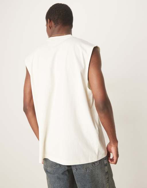ASOS DESIGN oversized singlet with front text print in tofu | ASOS