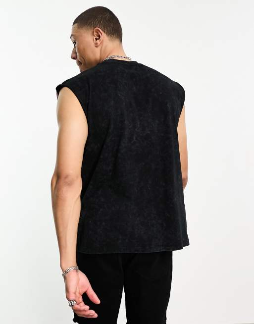 ASOS DESIGN oversized singlet with Guns N' Roses print in washed black ...