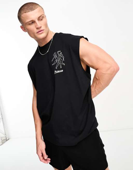ASOS DESIGN oversized singlet with Picasso prints in black | ASOS