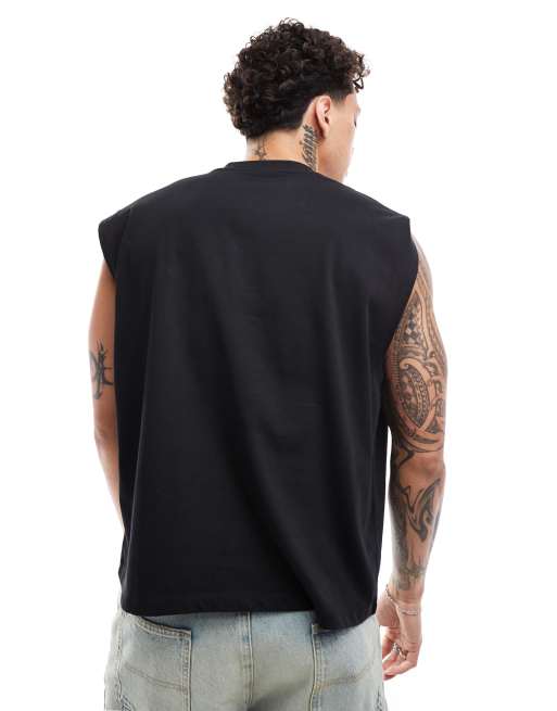 ASOS DESIGN oversized singlet with v-neck in black | ASOS