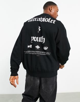 ASOS DESIGN - Oversized sort sweatshirt med tekst på armen og print på ...