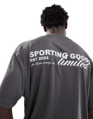 ASOS DESIGN oversized sporty mesh t-shirt with back print in charcoal ...