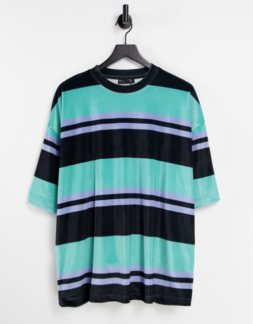 Asos Design Oversized Stripe T Shirt In Blue Velour Mblue Asos