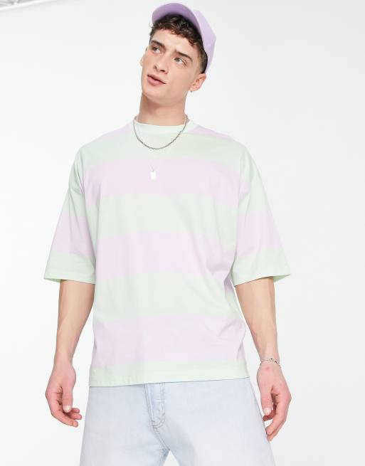 Asos Design Oversized Stripe T Shirt In Lilac And Green Color Block Asos