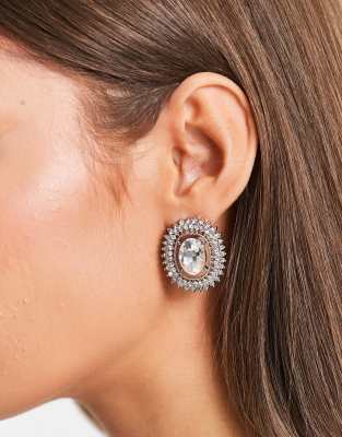 ASOS DESIGN oversized stud earrings in gem oval crystal design | ASOS