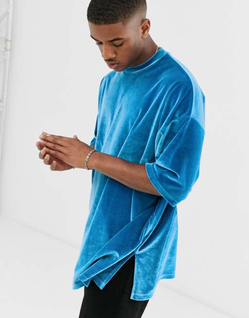Asos Design Oversized Super Longline T Shirt With Half Sleeve In Blue