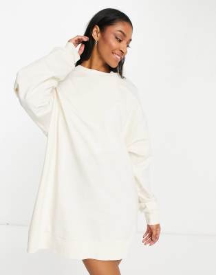 Asos Design Oversized Sweat Mini Dress In Ecru-white | ModeSens