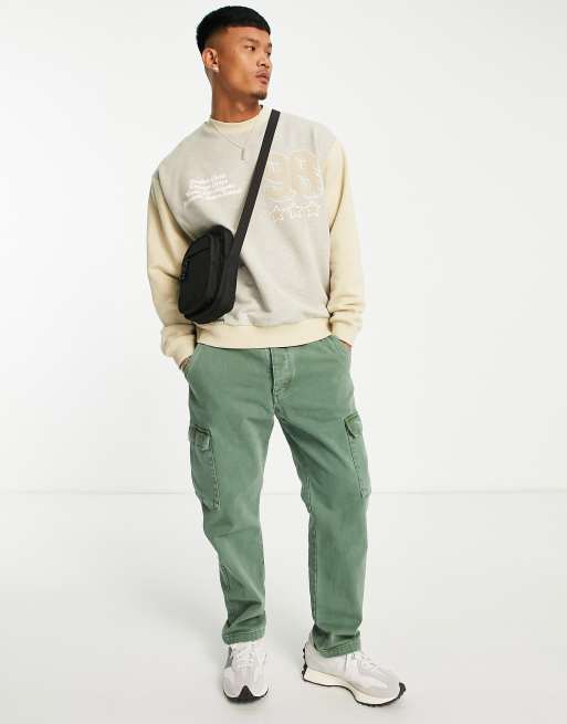 Asos Design Oversized Sweatshirt In Gemêleerd Beige Met Kleurvlakken