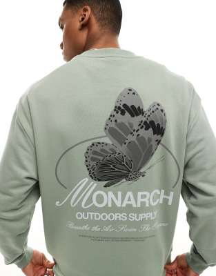 ASOS DESIGN oversized sweatshirt in sage green with photographic back ...