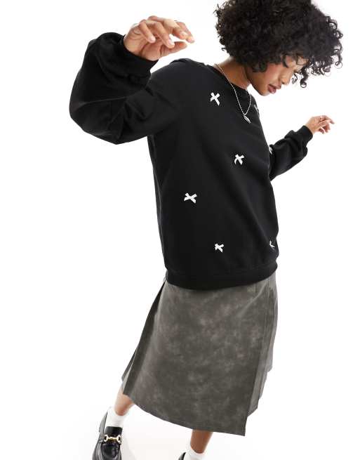 Asos Design Oversized Sweatshirt Met Strikjes In Zwart Asos