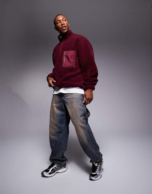 Asos Design Oversized Sweatshirt Van Borg Met Halve Rits In