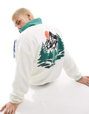 ASOS DESIGN - Oversized sweatshirt van borg met korte rits en bergprint ...