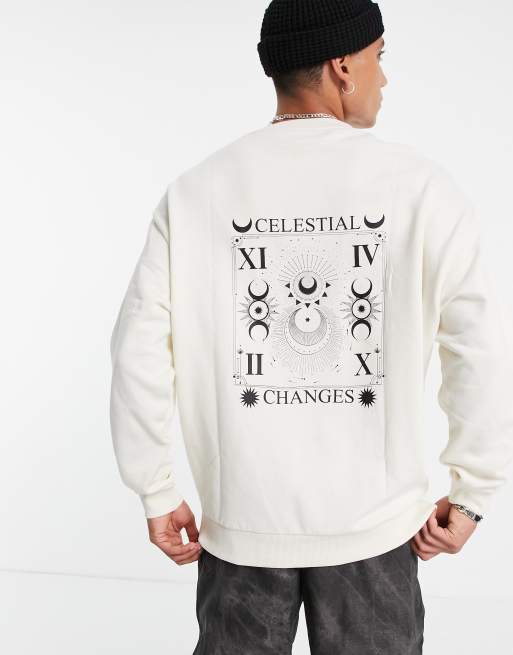 Asos Design Oversized Sweatshirt With Celestial Back Print N Beige Asos