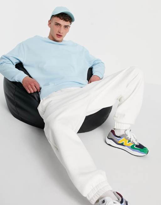 Asos Design Oversized Sweatshirt With Tipping In Blue Asos