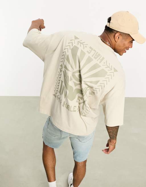 Asos Design Oversized T Shirt In Beige With Celestial Back Print Asos