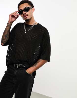 ASOS DESIGN oversized t-shirt in black open mesh | ASOS