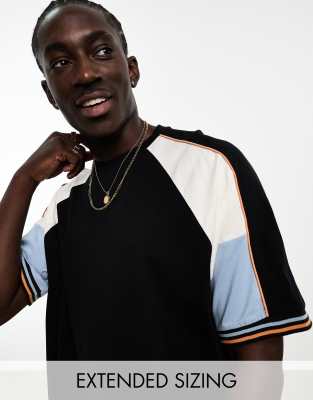 ASOS DESIGN oversized t-shirt in black with color block sleeve detail ...